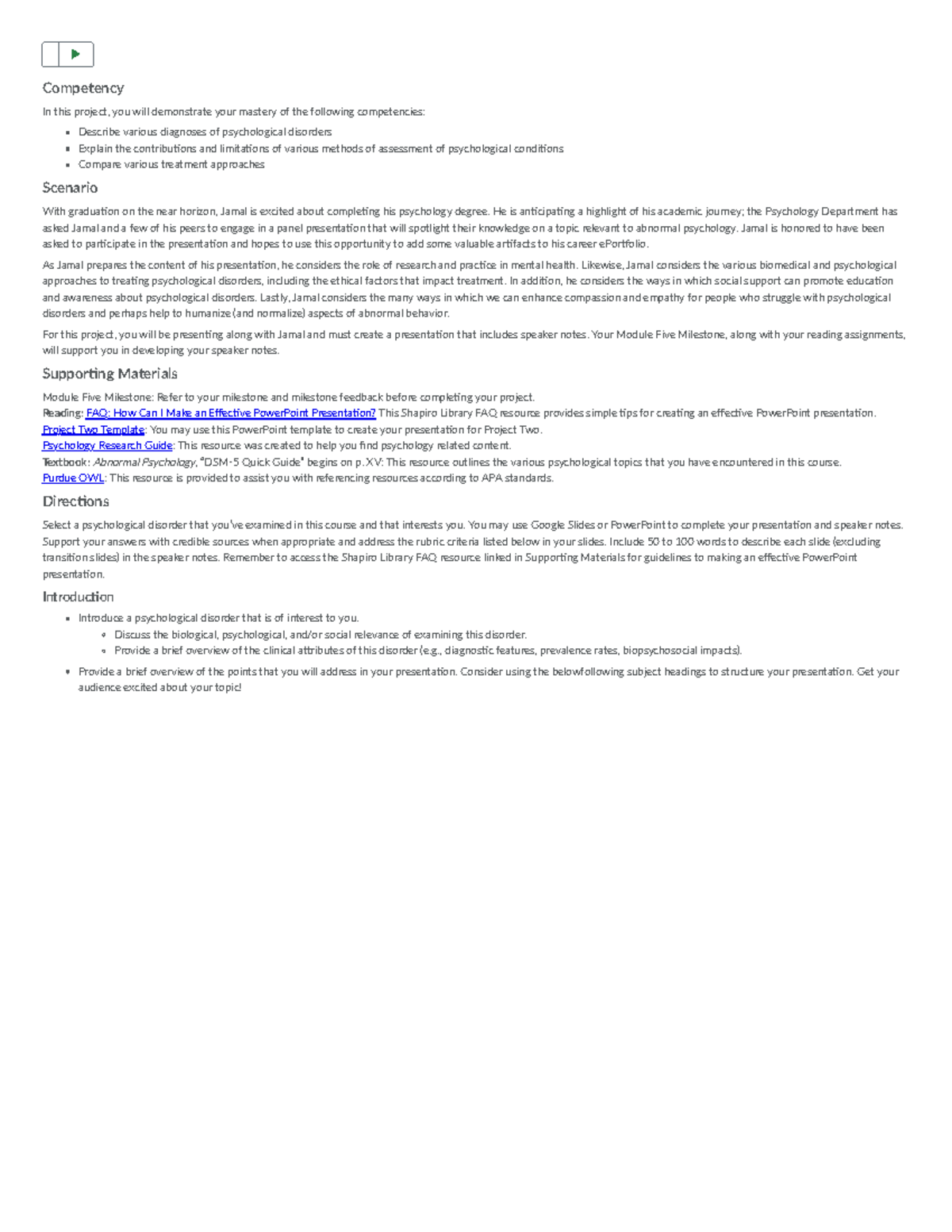 Project Two Guidelines & Rubric - PSY-215 Abnormal Psychology 21EW5 ...