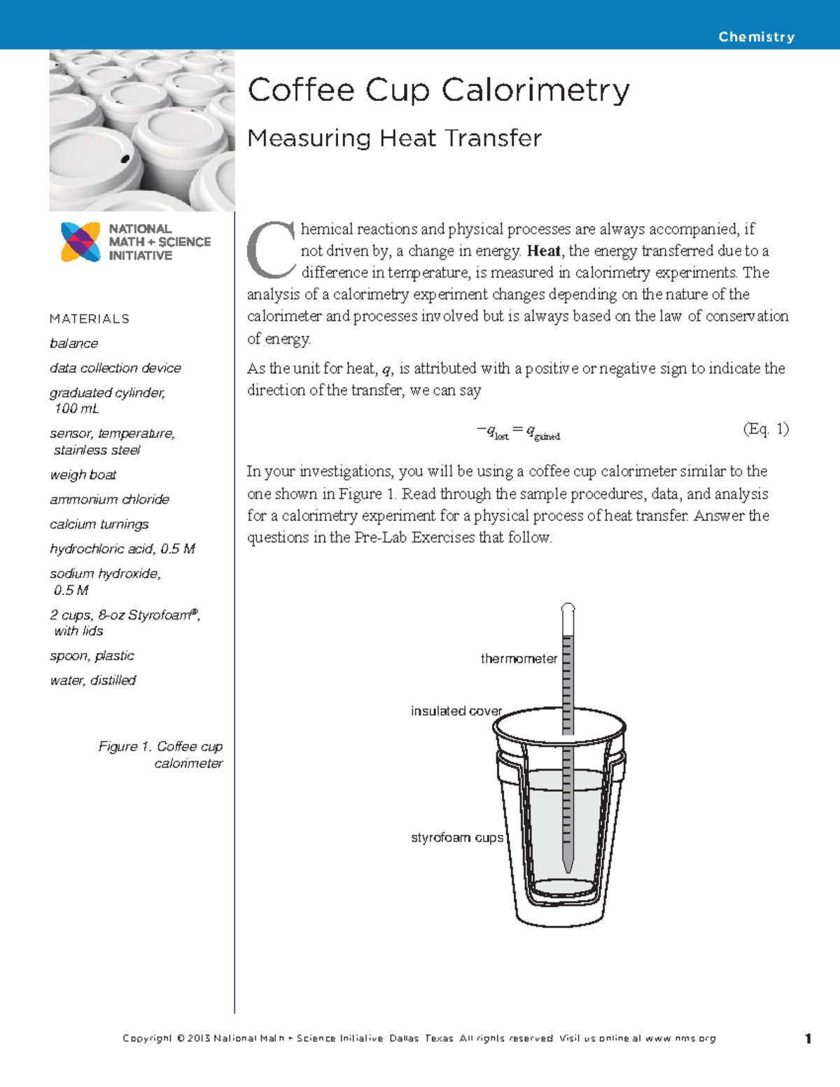 Coffee Cup Calorimetry Lab Report (Chemistry 101) - Student Version ...