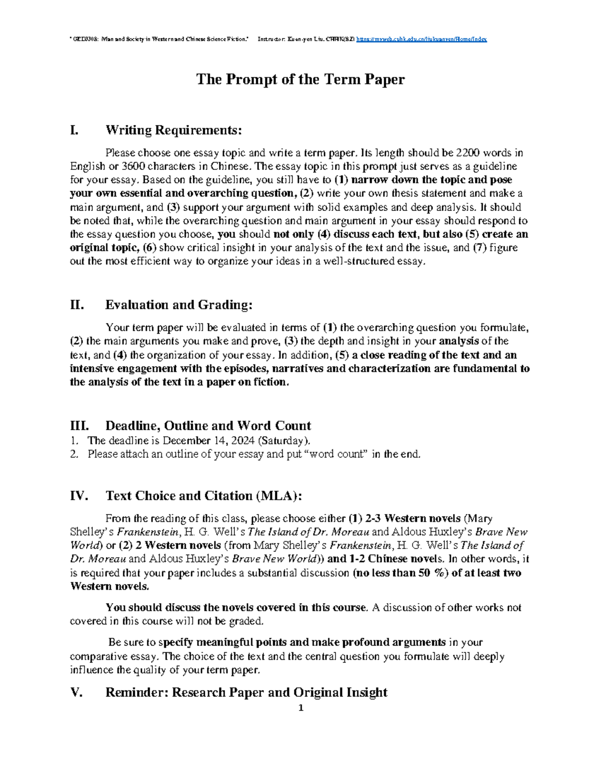 GED330 8: Term Paper Prompt on Man & Society in Sci-Fi - Spring 2023 ...