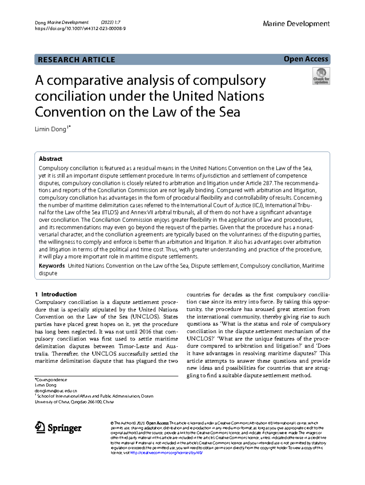 A Comparative Study of Compulsory Conciliation in UNCLOS - Studocu