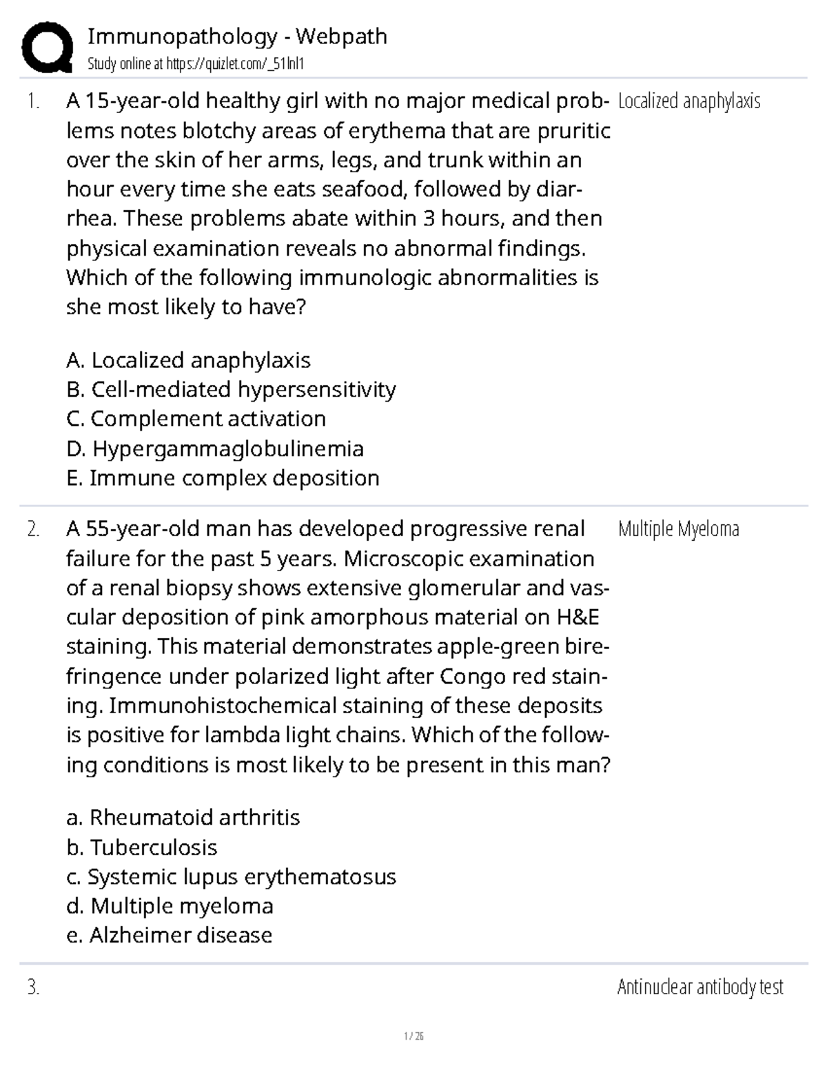 Immunopathology Webpath Study Notes: Key Concepts and Cases - Studocu