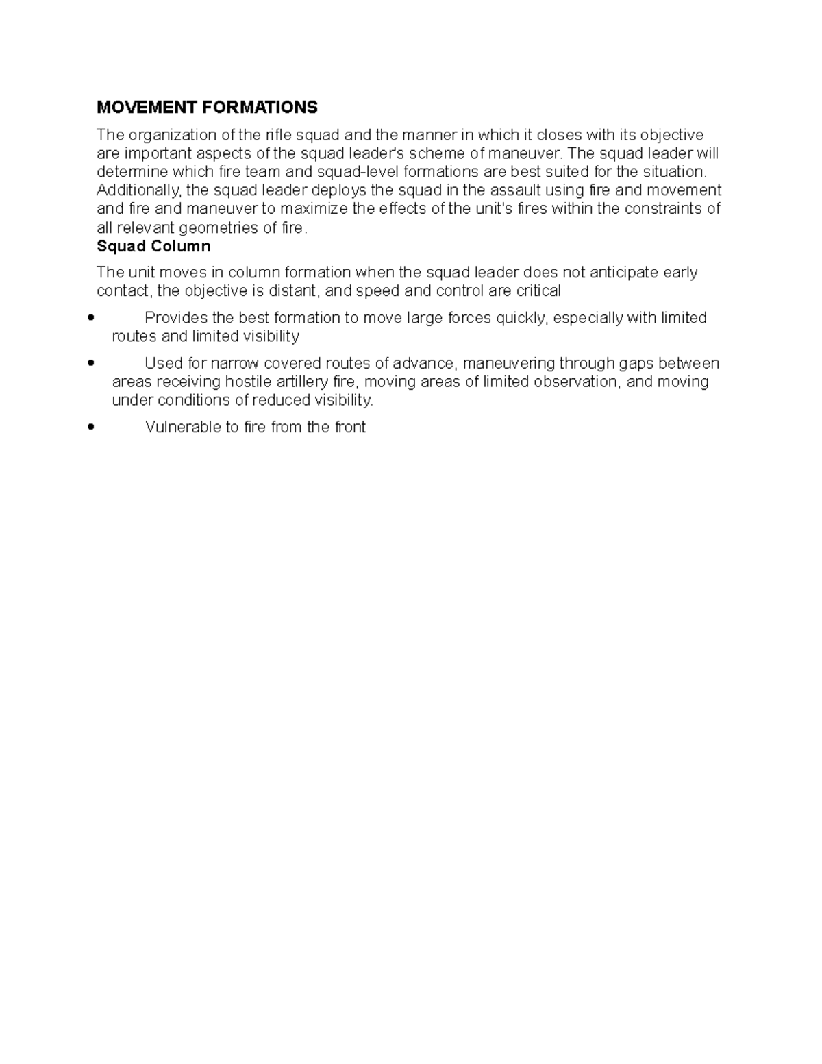SGTS Course: Squad Operations and Movement Formations Overview - Studocu
