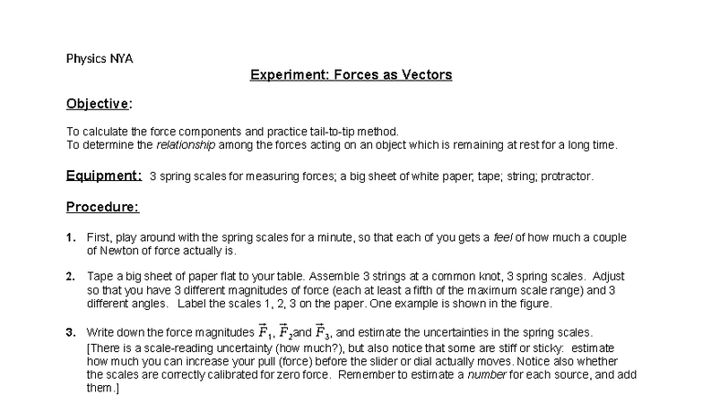 Exp 3: Forces as Vectors - Lab Report for Physics NYA - Studocu