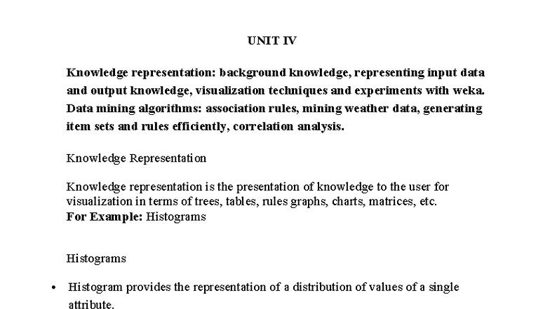 Unit IV: Knowledge Representation & Data Mining Techniques - Studocu