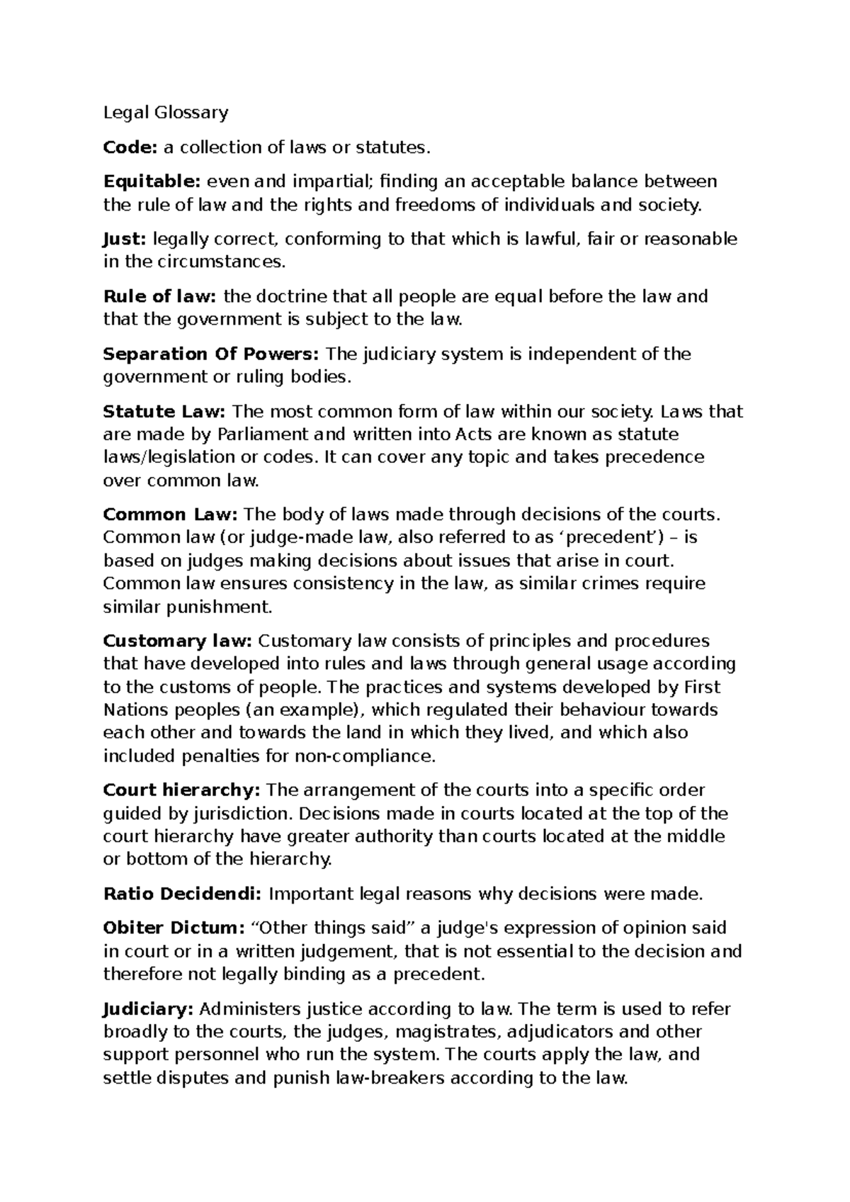 Legal Glossary: Key Terms and Concepts in Law - Studocu