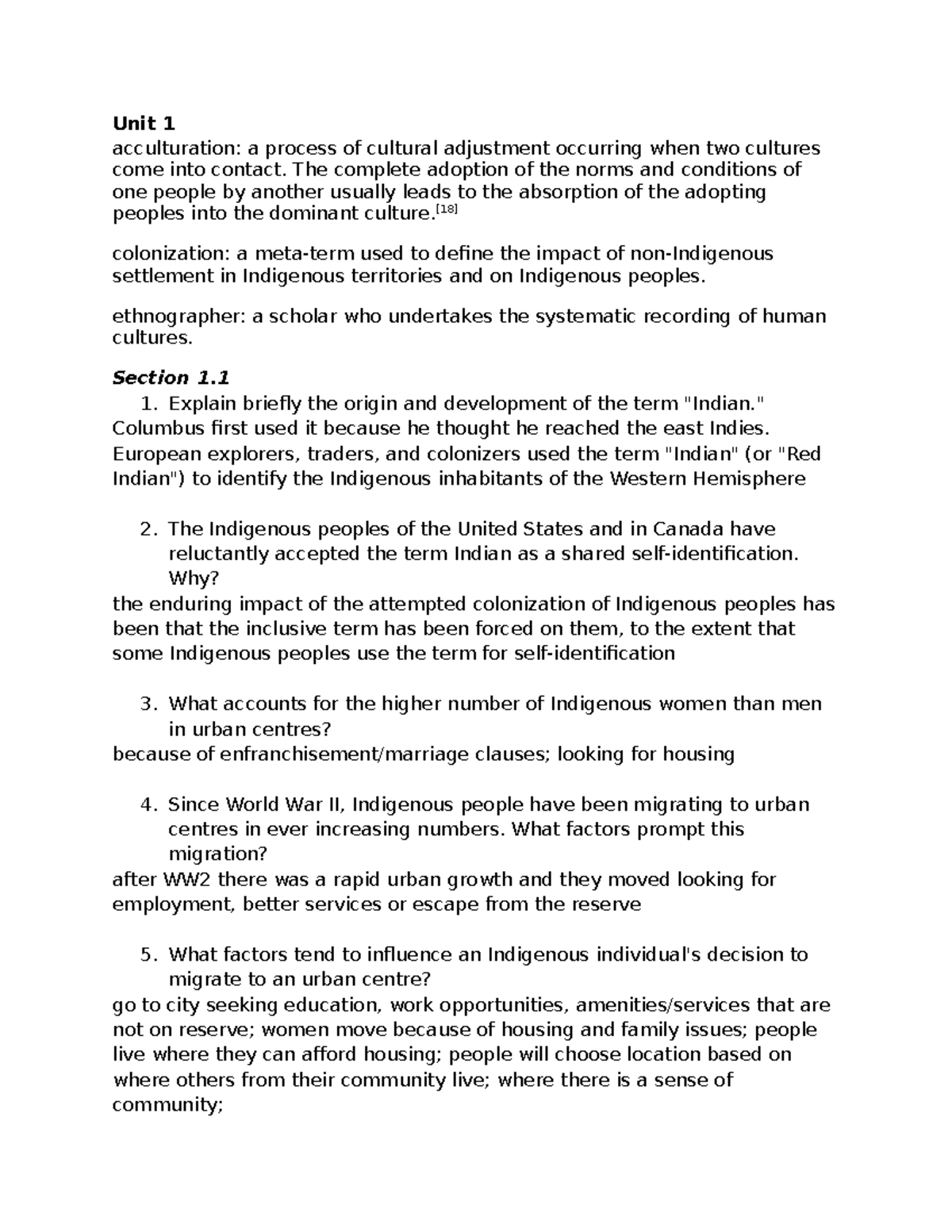 Study Notes: Final Exam - Indigenous Peoples & Colonization (Unit 1 & 2 ...