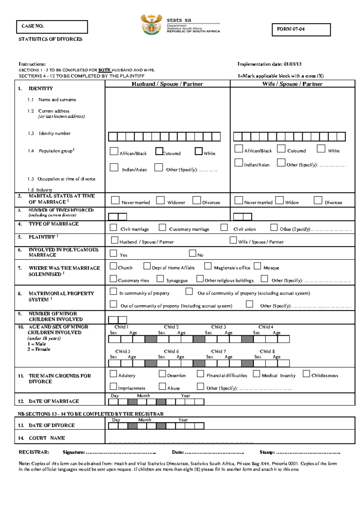 Divorce Statistics Form 07-04: Collection & Submission Guide - Studocu