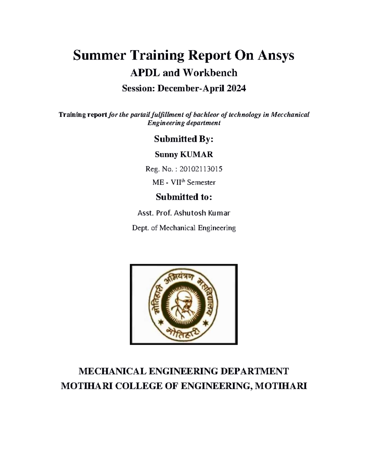 project report on ansys software - Summer Training Report On Ansys APDL ...