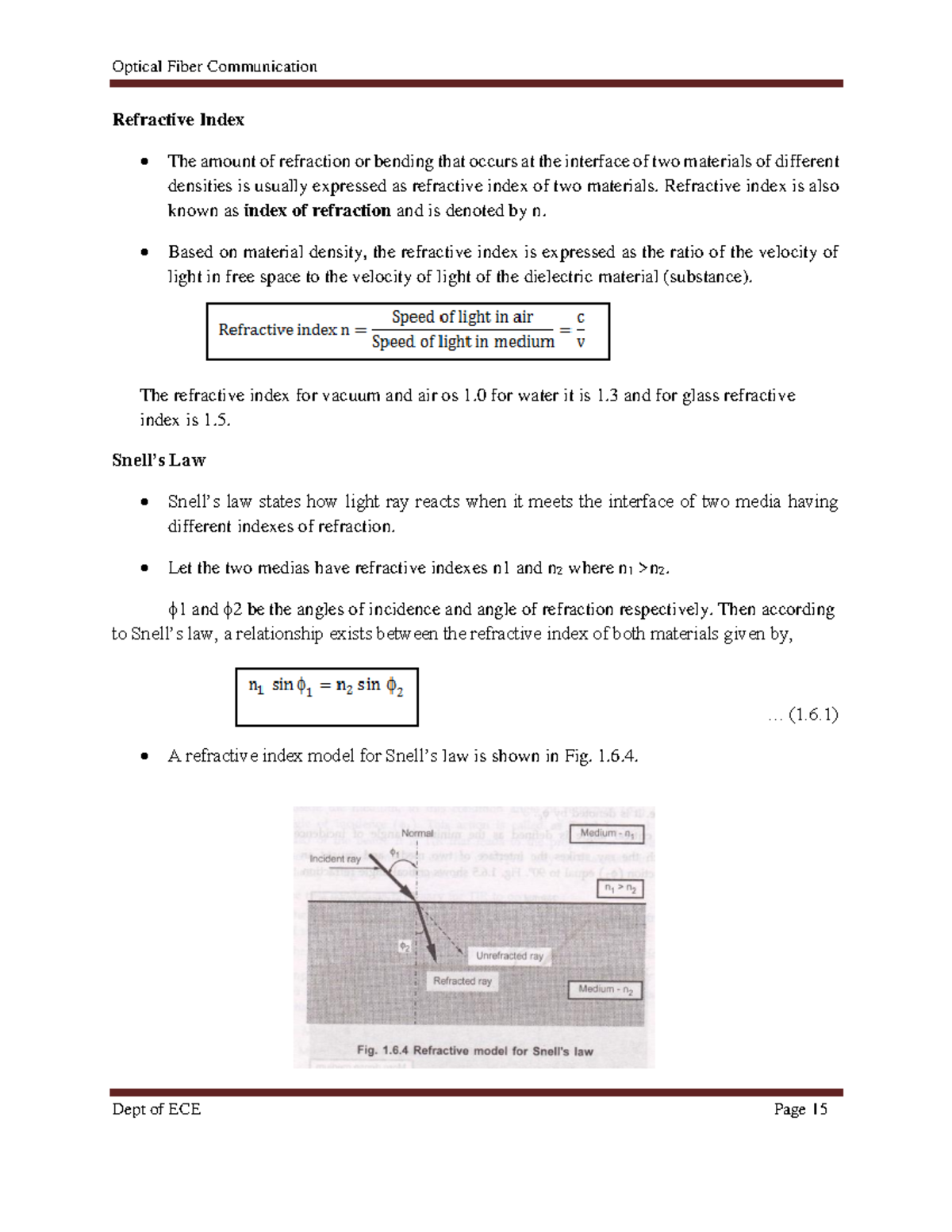 FOC 101: Optical Fiber Communication Refractive Index Notes - Studocu