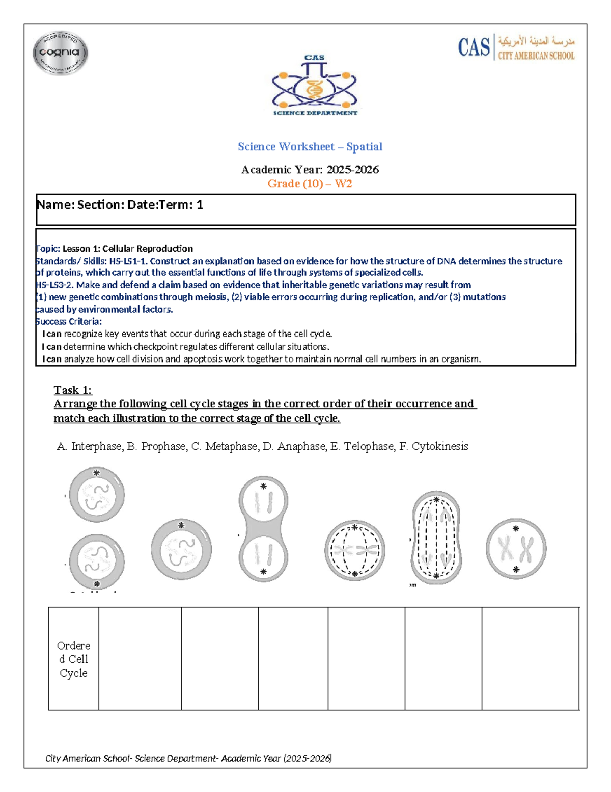 G10 Science W2 Worksheet: Cellular Reproduction & DNA Structure - Studocu