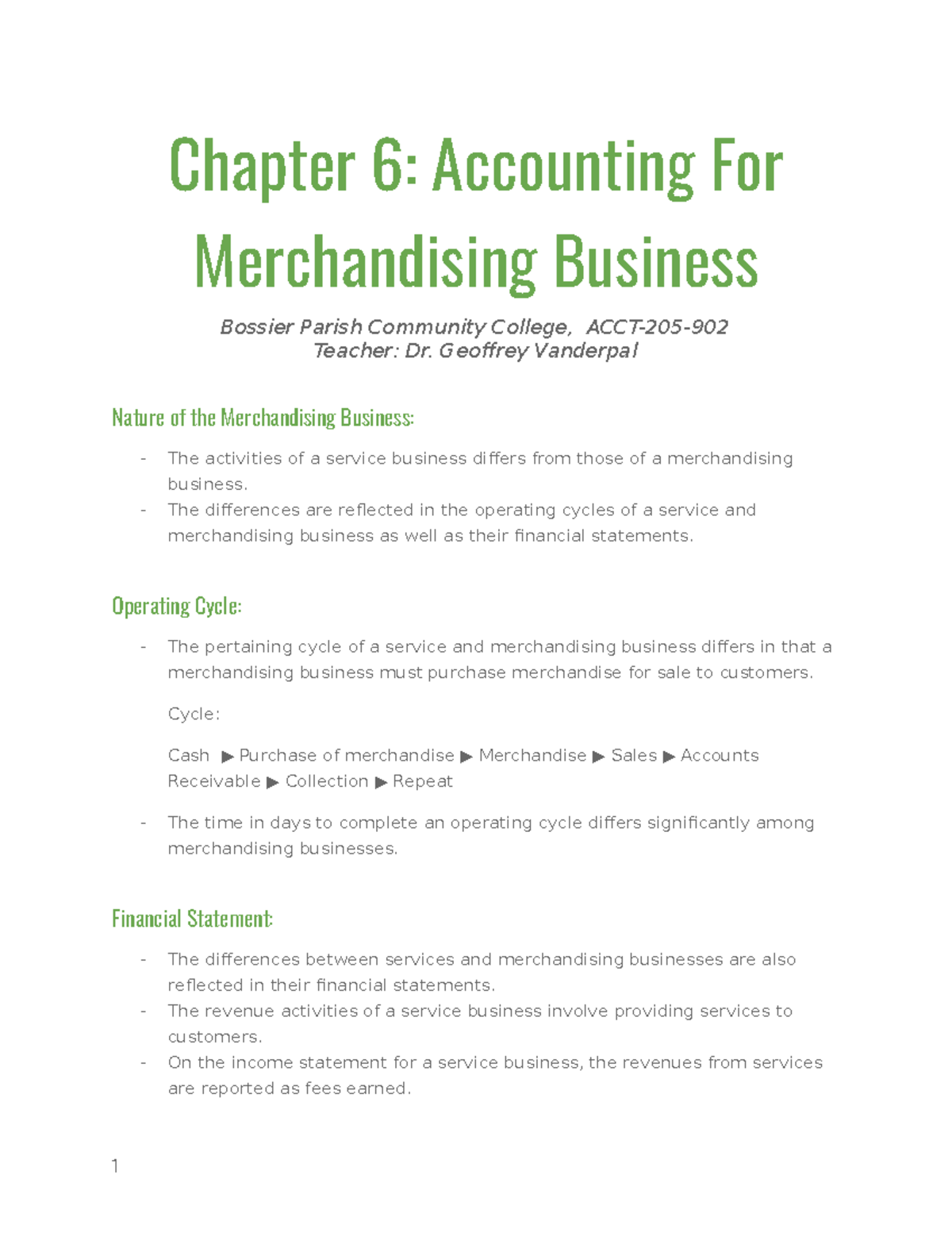 ACCT-205 Chapter 6: Understanding Merchandising Business Operations ...