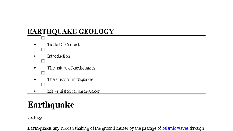 Earthquake Geology (GEOL 101) - Comprehensive Study Notes - Studocu