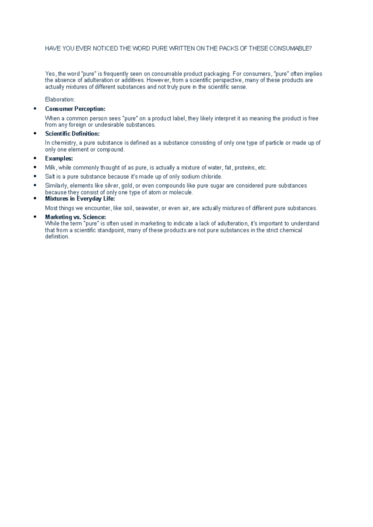 Consumer Perception vs. Scientific Definition of "Pure" in Products ...
