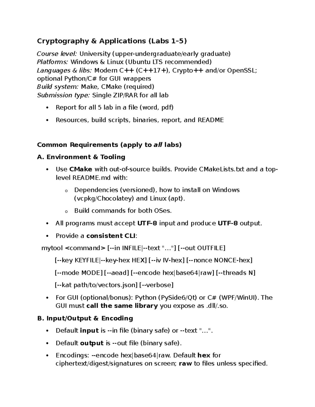Cryptography Lab 1 - Implementation and Testing Guidelines - Studocu