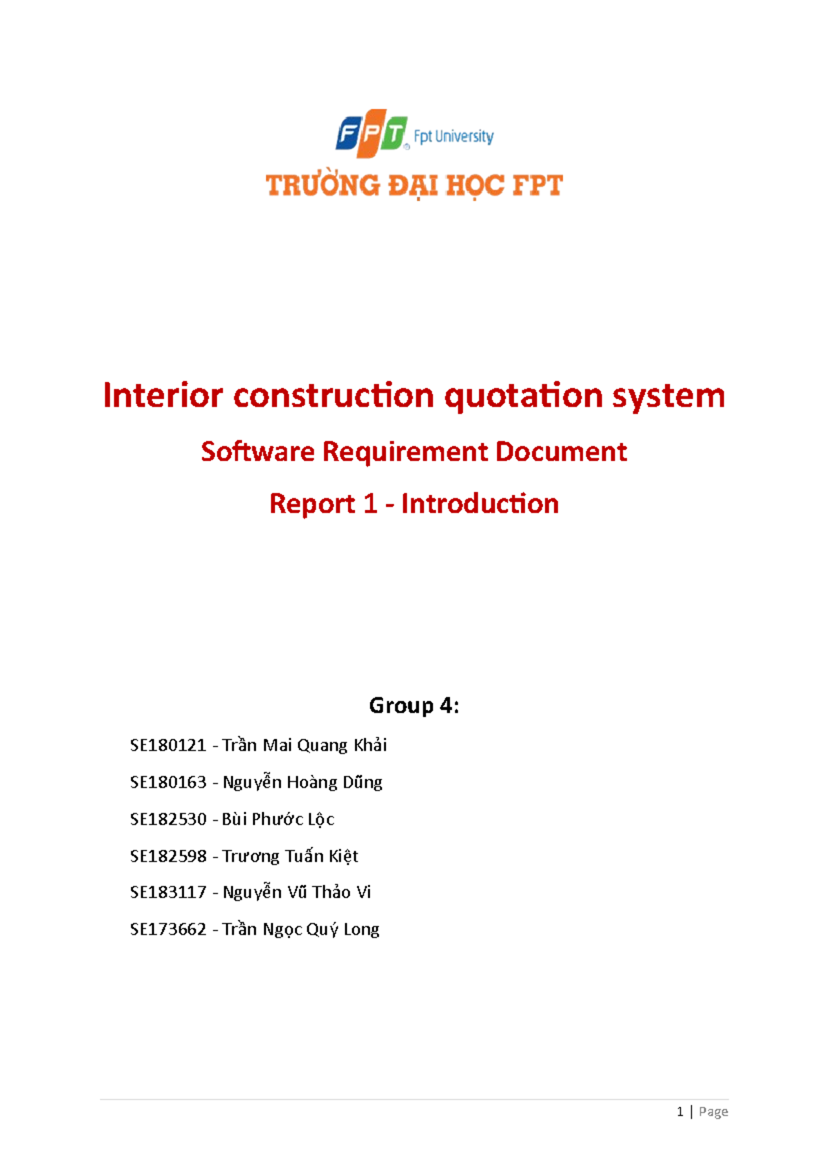 SWR302 SRD Report 1: Introduction to Interior Construction Quotation ...