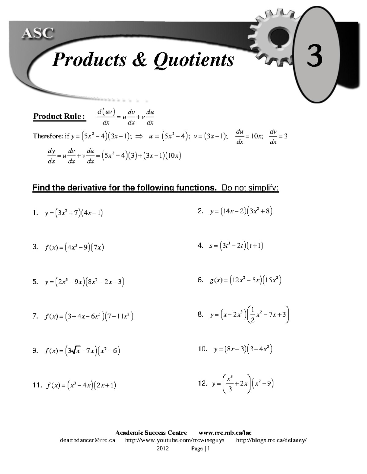 TECHNICAL MATHEMATICS: Products & Quotients Worksheet for Study - Studocu