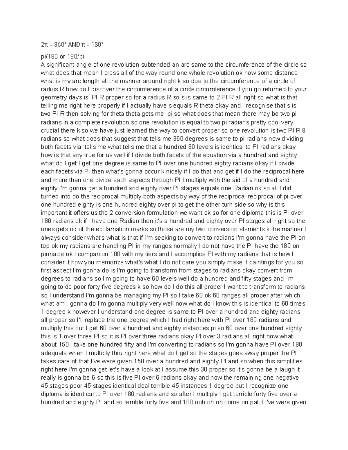 Converting Between Degrees and Radians - 2π AND π or A significant ...