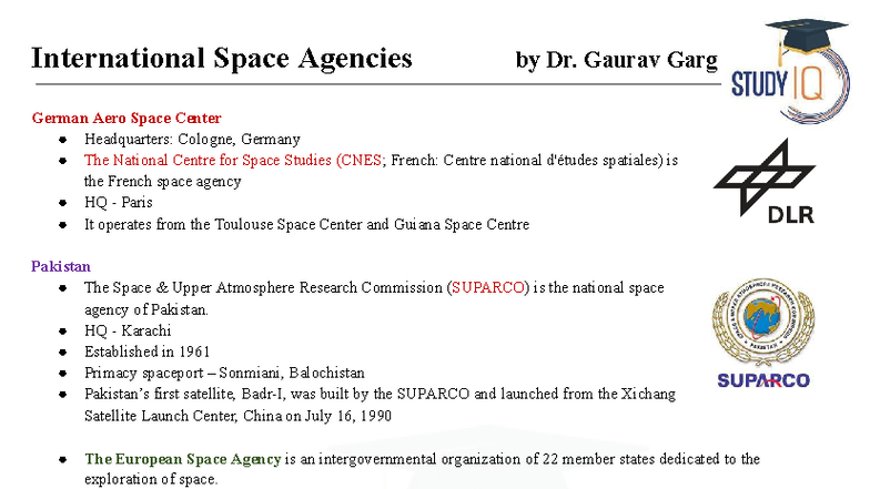 Space Agencies of the World: An Overview (Course Code: SP101) - Studocu