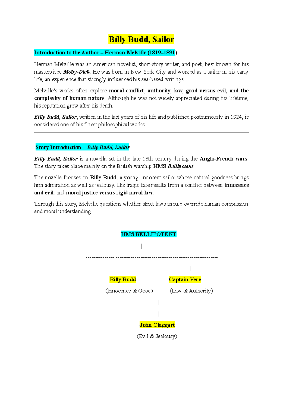 Billy Budd, Sailor - BCA IV SEM Analysis and Themes - Studocu