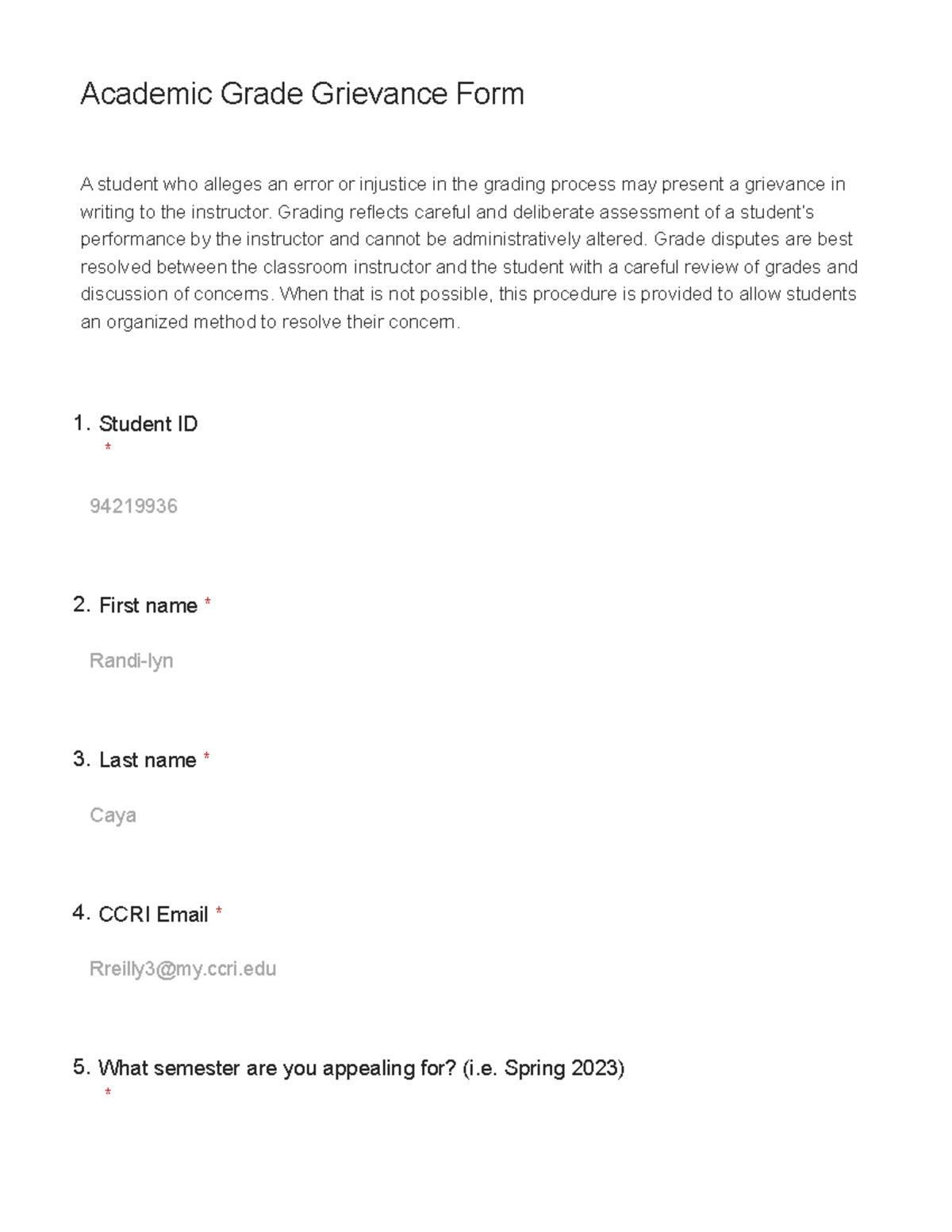 NURS 2040 Academic Grade Grievance Submission Form - Studocu