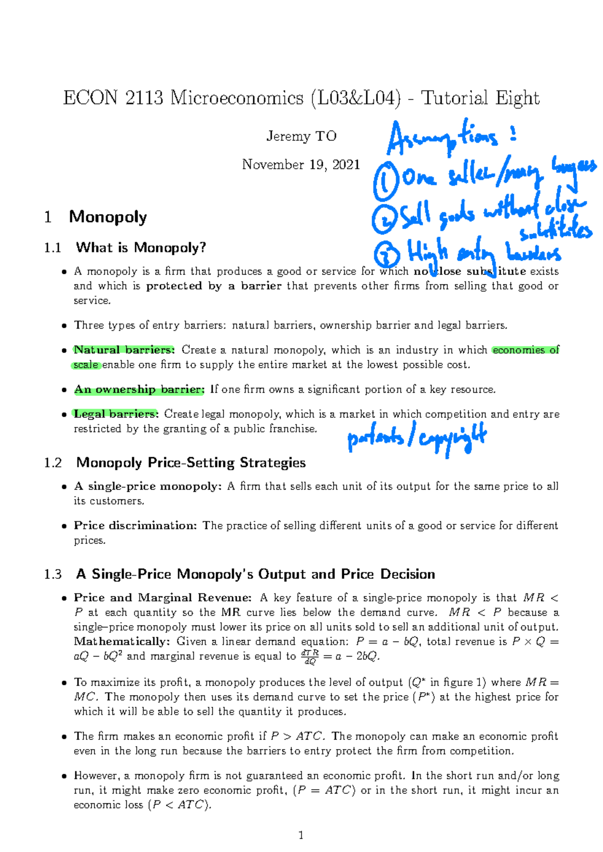 ECON2113 Tutorial 8 Solutions: Monopoly Concepts & Practice Questions ...