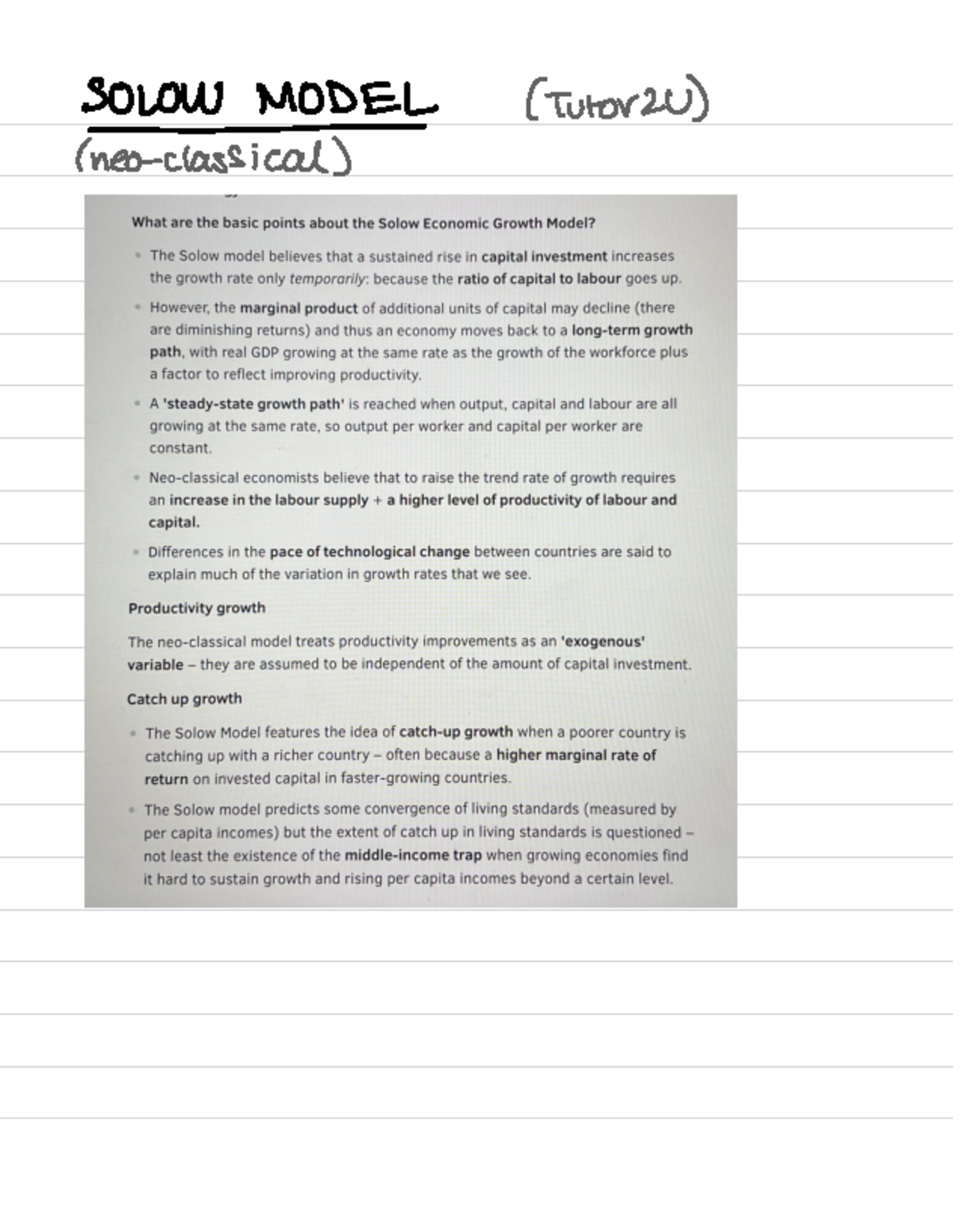 Solow Growth Model Overview for ECON 101 Lecture Notes - Studocu