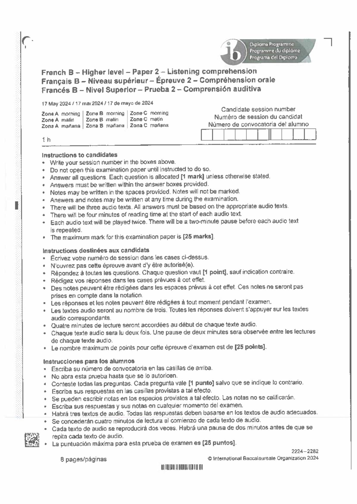 HL 2024 French B Higher Level Paper 2 Listening & Reading Exam Guide ...