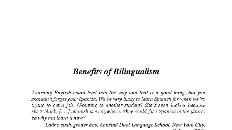 The Benefits of Bilingualism: Cognitive and Social Advantages - Studocu