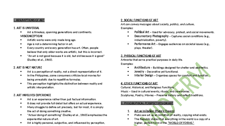 ARTS 101: Understanding the Assumptions and Functions of Art - Studocu