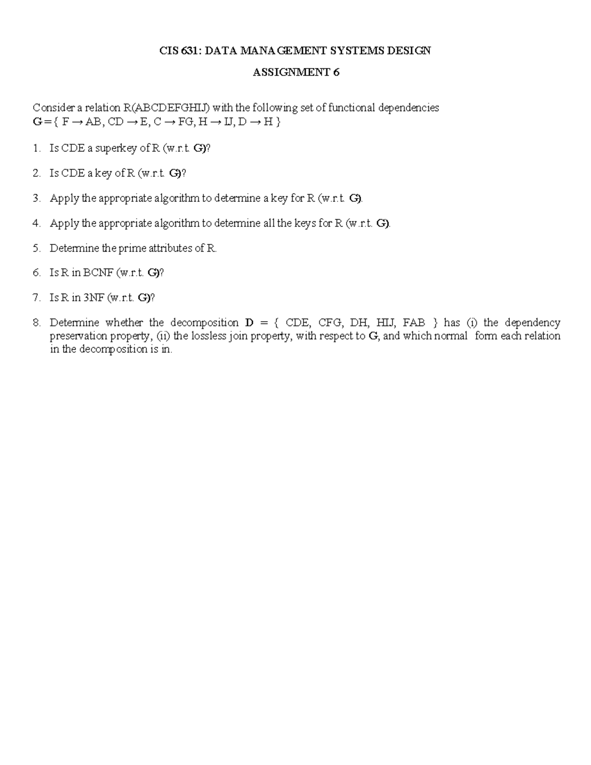 CIS 631: Assignment 6 - Data Management Systems Design Analysis - Studocu