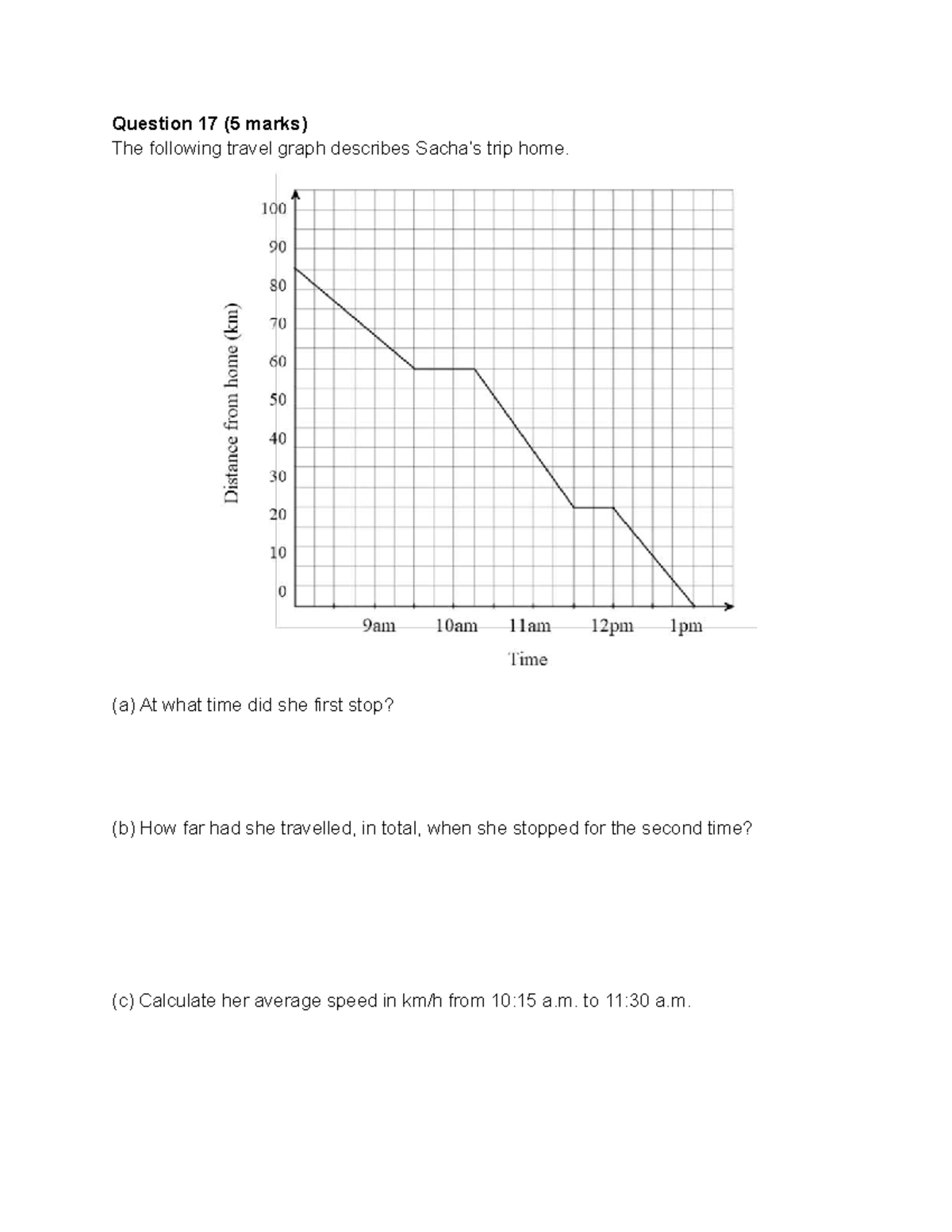 Year 8 Maths - Time Distance graph - Question 17 (5 marks) The ...