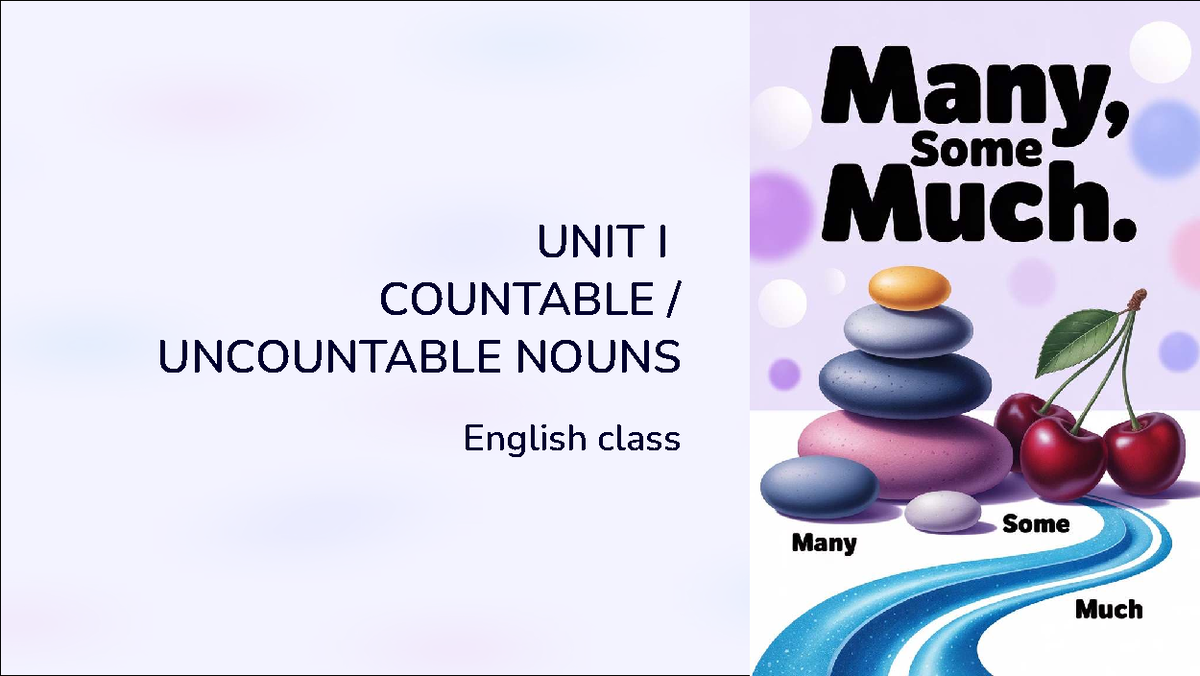 UNIT I: Countable and Uncountable Nouns - English Class 1 - Studocu
