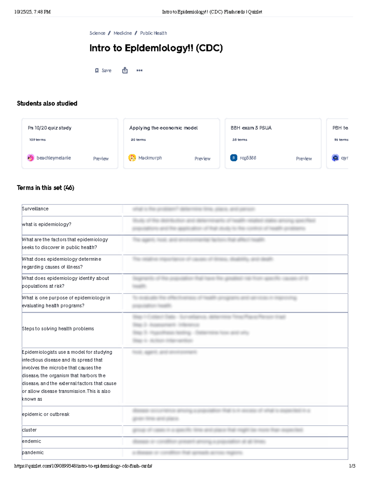 Intro to Epidemiology (CDC) Flashcards for Quizlet Study - Studocu