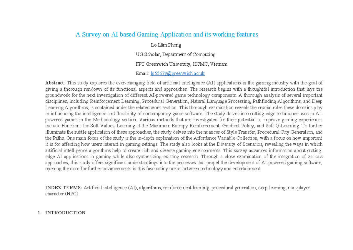 A survey on AI based Gaming Application and its working features - ac ...