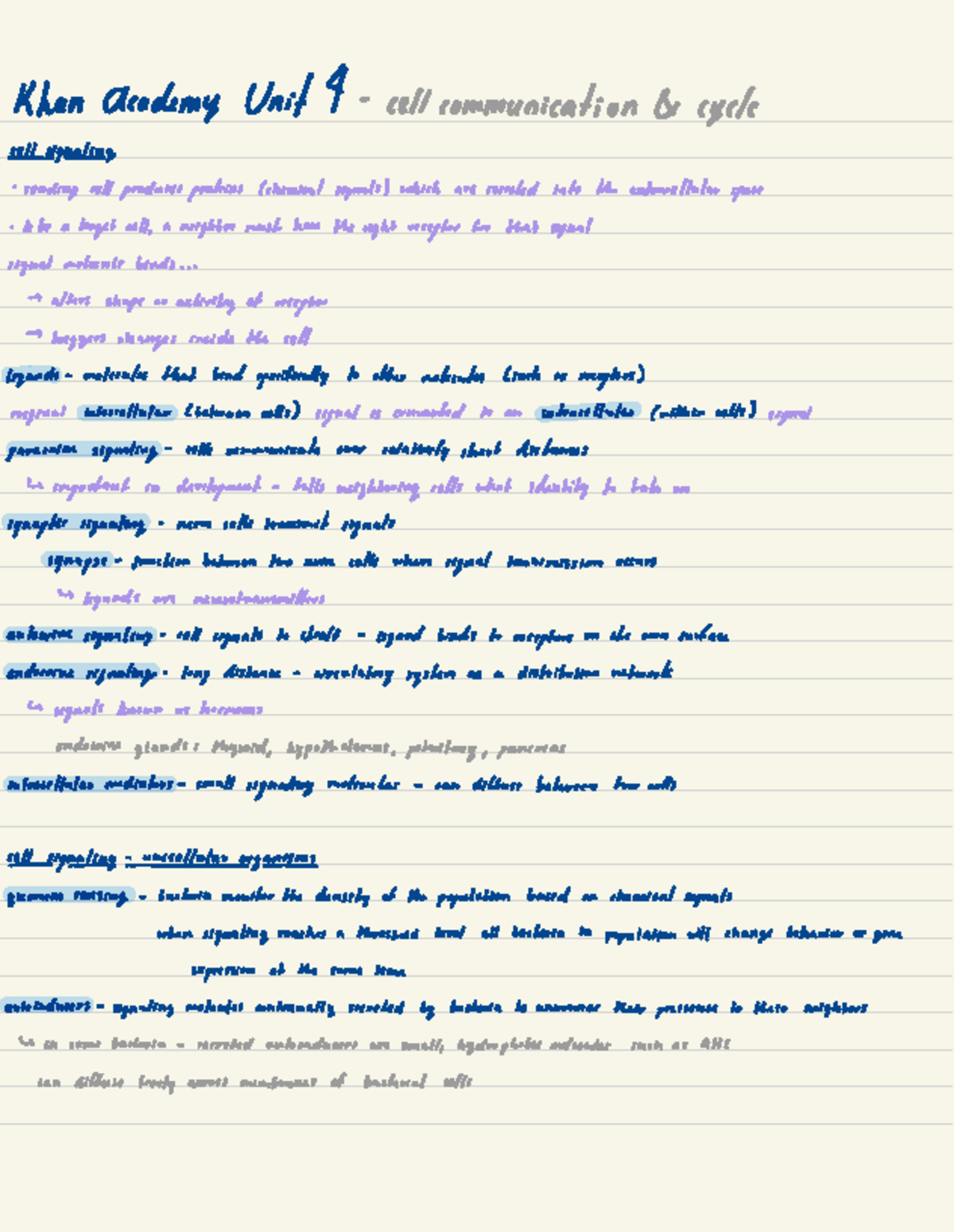 Unit 4 - Cell Communication & Cycle Notes - Studocu