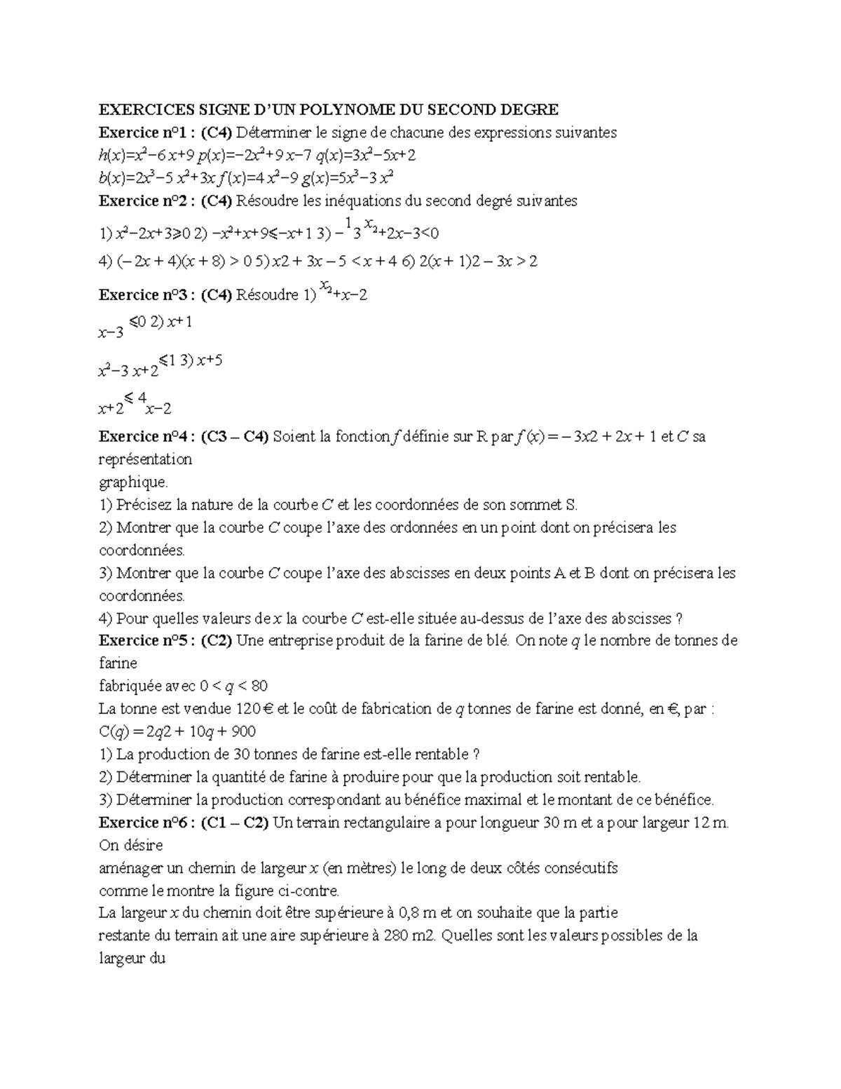 Exercices sur le Signe d'un Polynôme du 2nd Degré (Spé 1ère) - Studocu