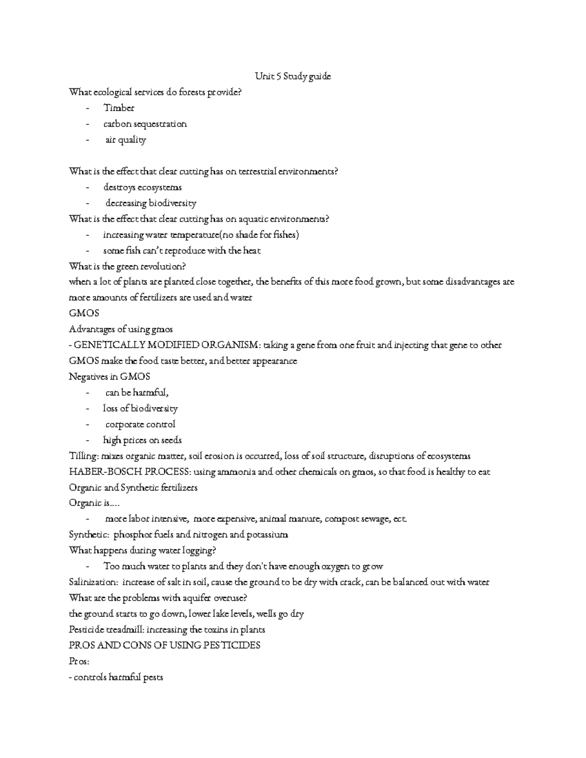 Unit 5 study guide - Summary AICE Environmet - Unit 5 Study guide What ...