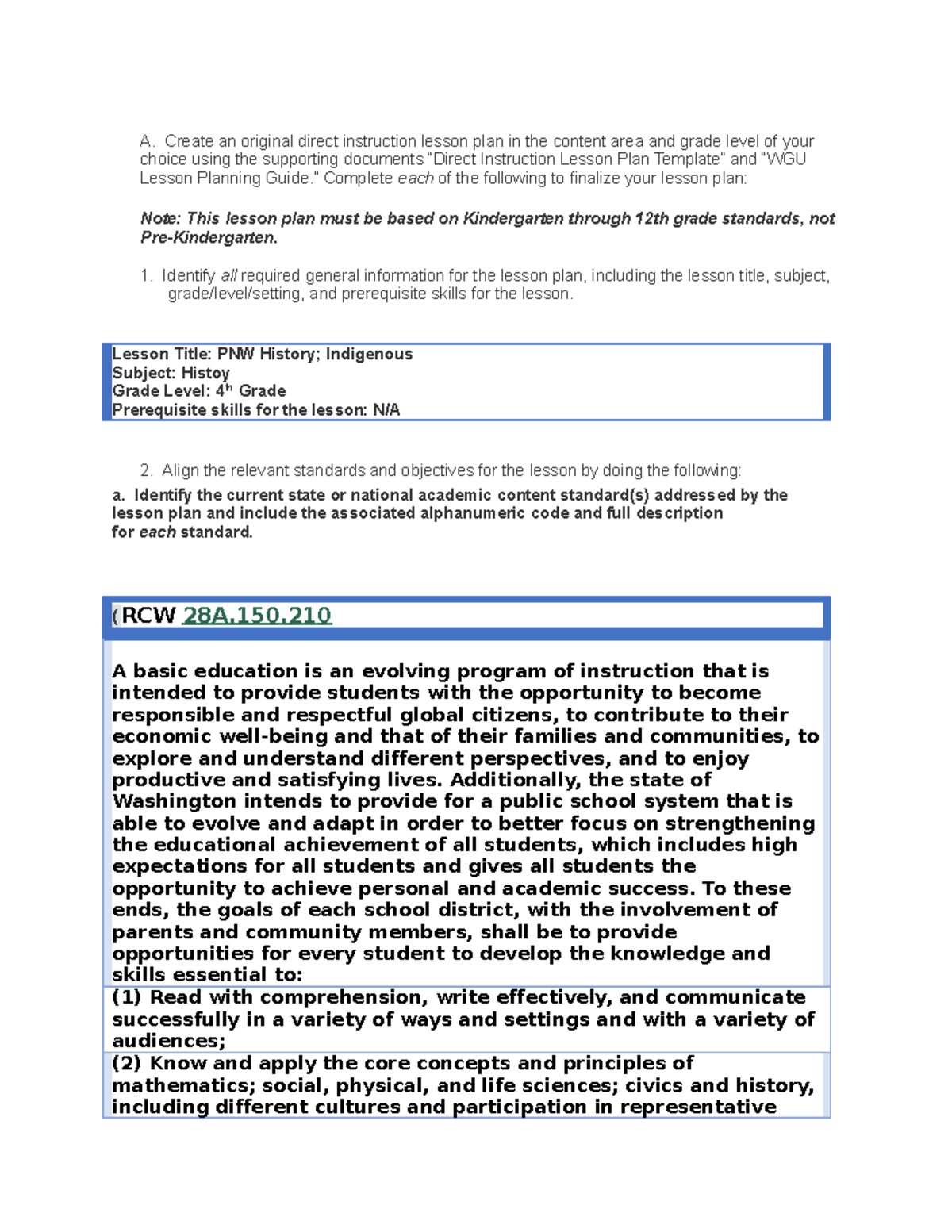 Task 2 - Lesson Plan: PNW History & Indigenous Cultures for 4th Grade ...