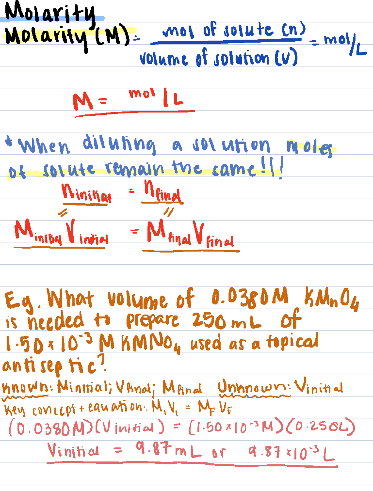 9-30 Lecture Notes: Molarity Calculations and Chemical Balancing - Studocu