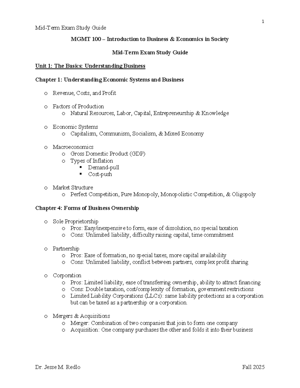 MGMT 100 Mid-Term Exam Study Guide: Business Economics Essentials - Studocu