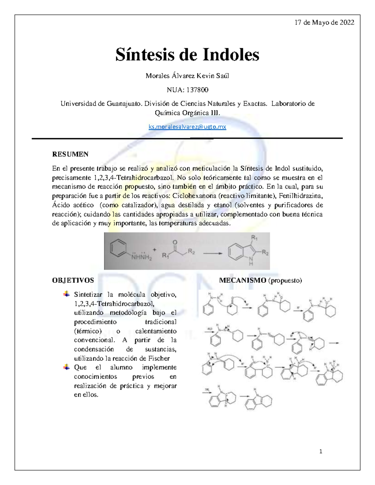 Reporte de práctica 9 Indoles Morales Alvarez - Síntesis de Indoles ...