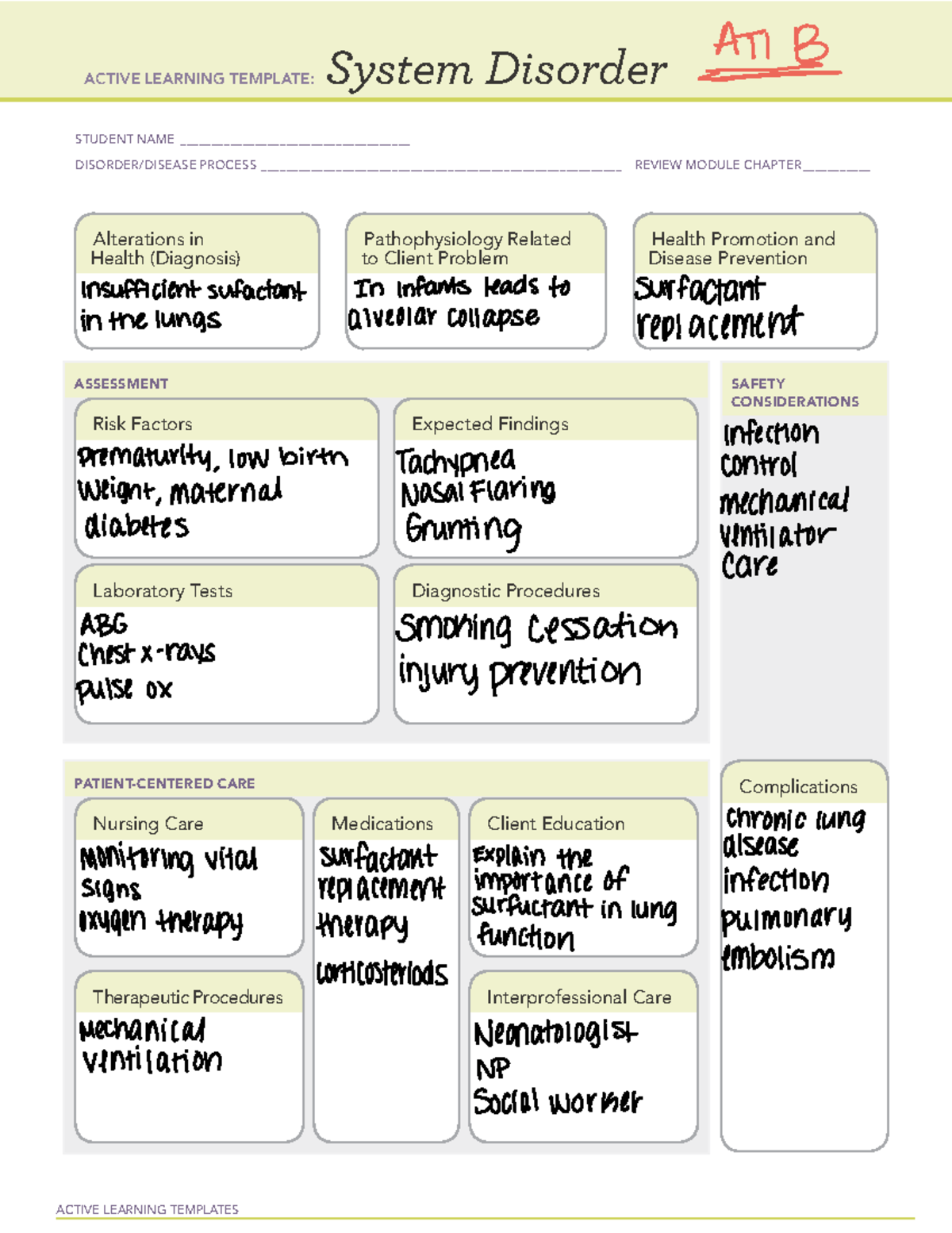 System disorder OB Practice B - STUDENT NAME ...