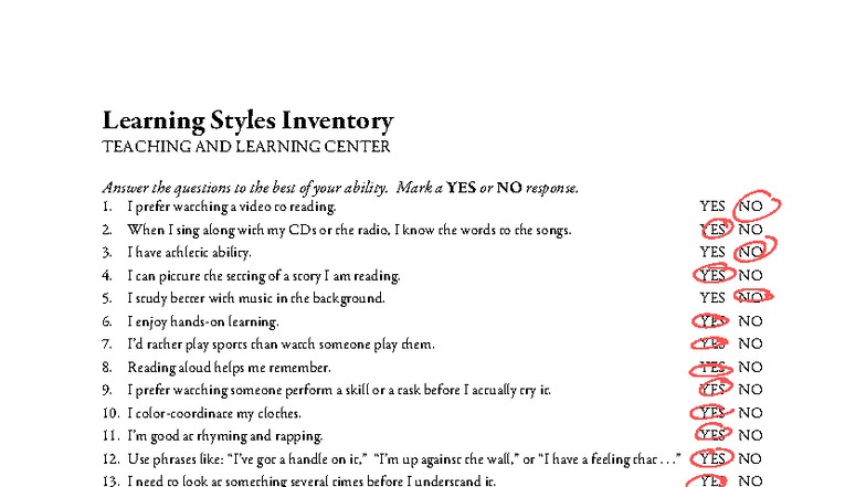 Learning Styles Inventory: Assessing Your Preferred Learning Style ...