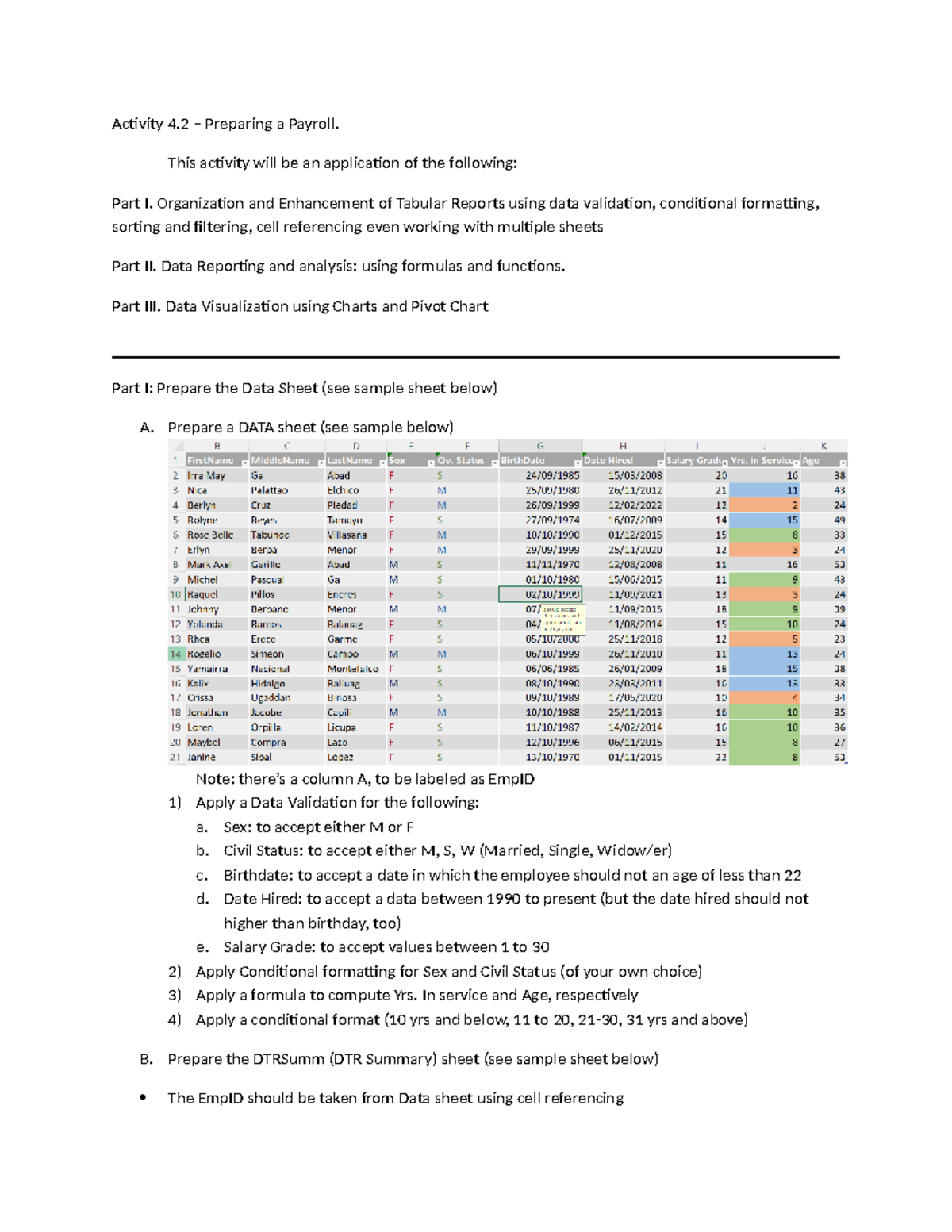 Payroll System Part I - Activity 4 – Preparing a Payroll. This activity ...