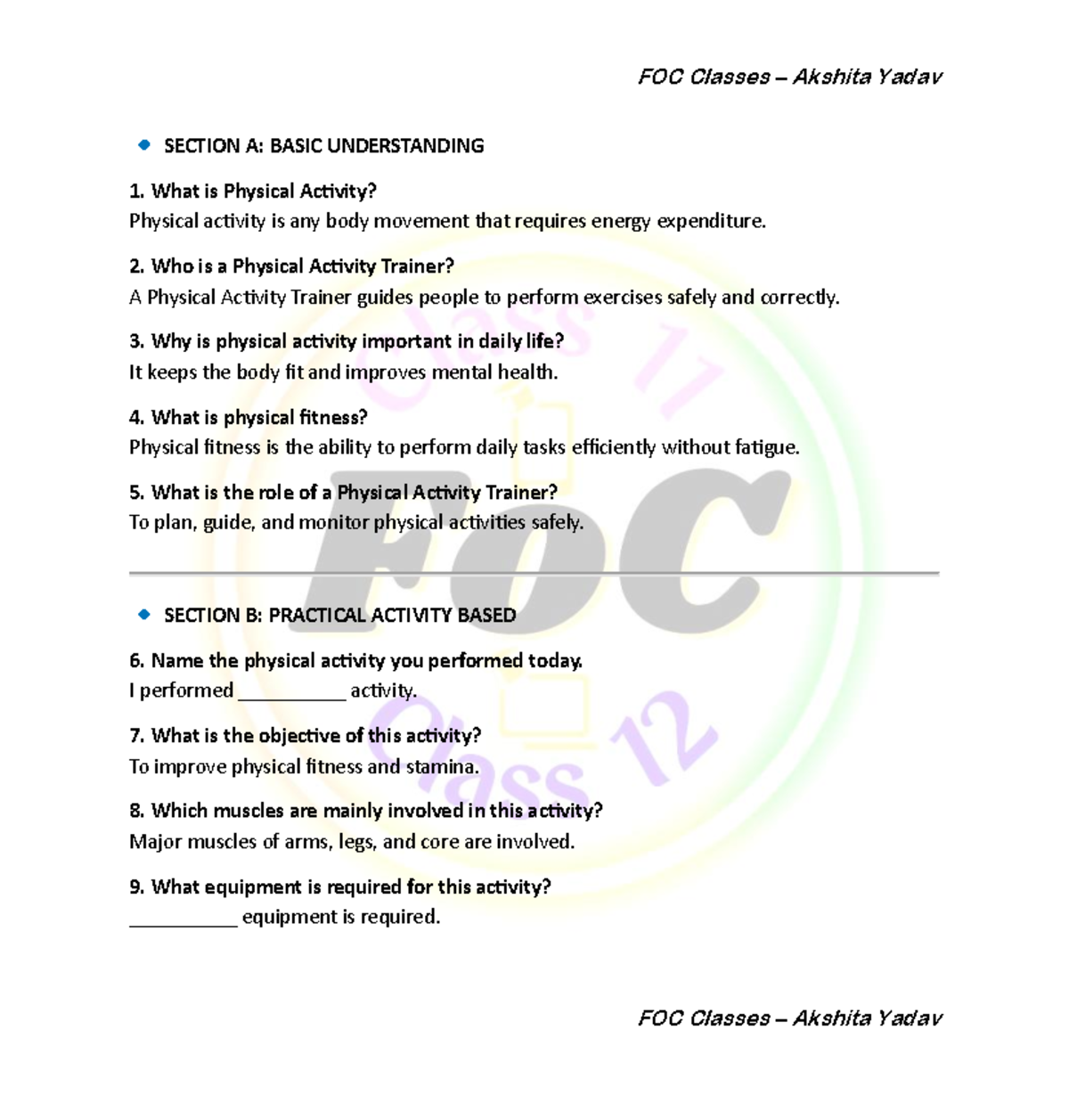 Class 12 PAT Viva QA - Understanding Physical Activity and Fitness ...