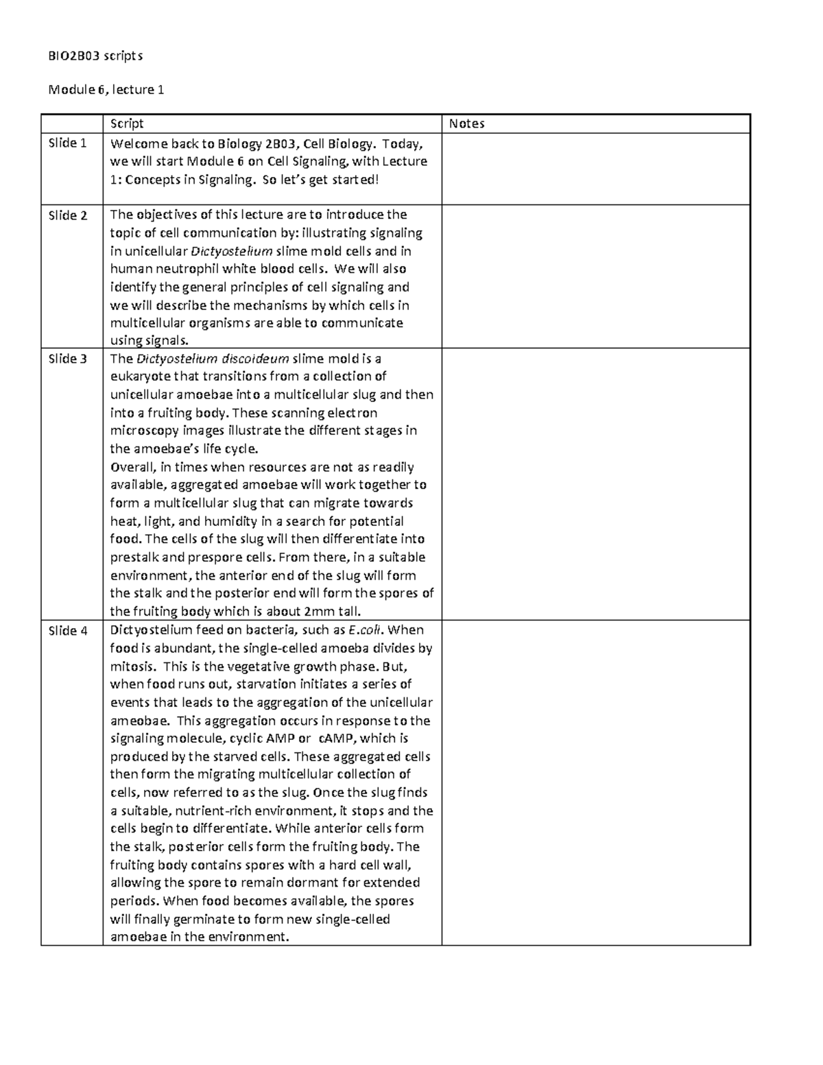 BIO2B03 Module 6: Lecture 1 - Introduction to Cell Signaling Concepts ...