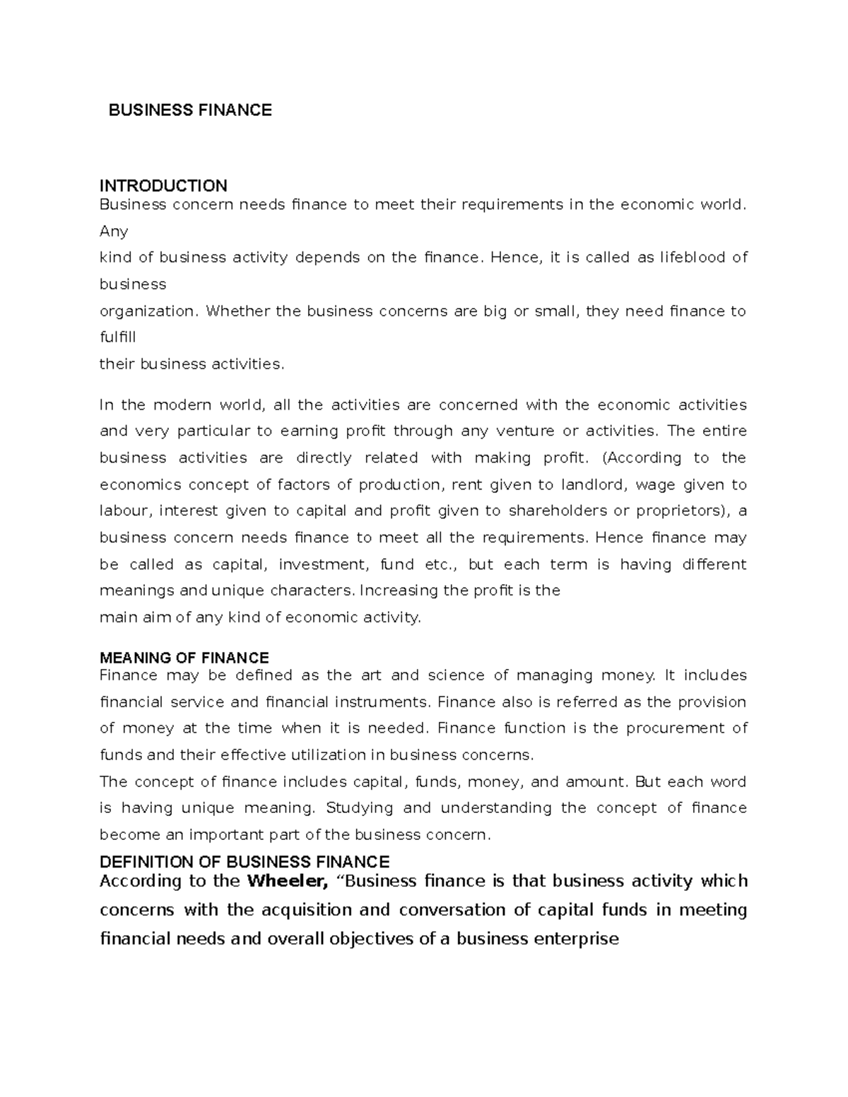 Business Finance (Course Code: BF101) - Lecture Notes Overview - Studocu