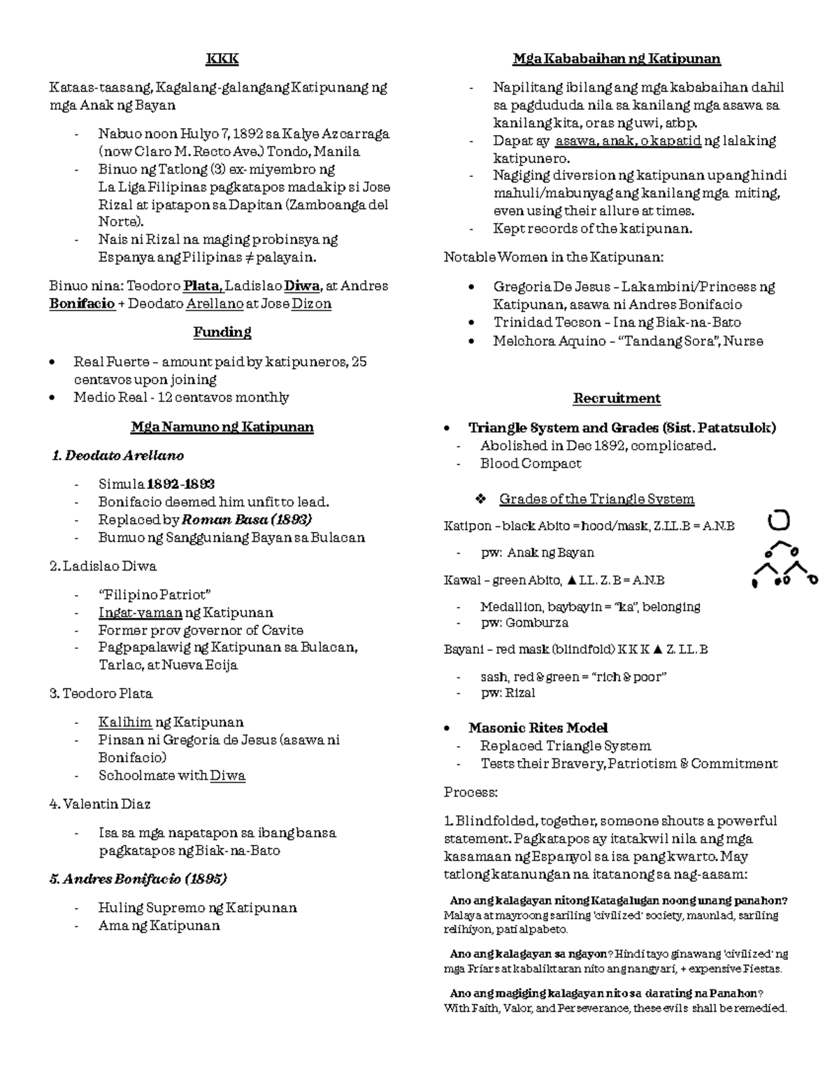 KKK at Kartilya: Pagbuo, Pamunuan, at mga Kababaihan - Studocu