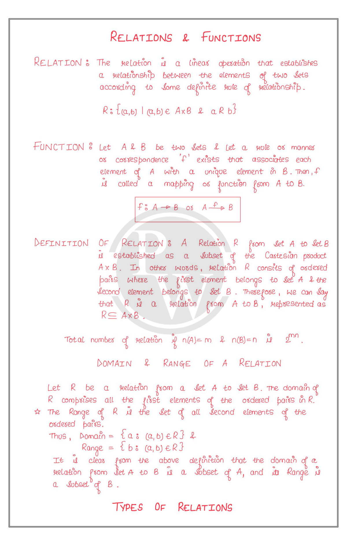 Relation and Functions: Handwritten Notes Uday 2026 (Class 11) - Studocu