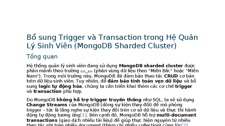 Bổ sung Trigger và Transaction cho Hệ Quản Lý Sinh Viên (MongoDB) - Studocu